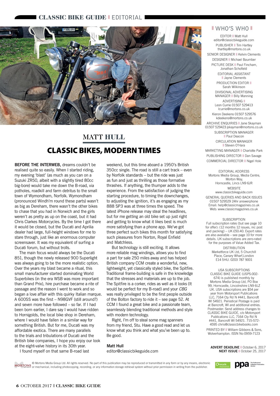 Classic Bike Guide Magazine - October 2017 Back Issue