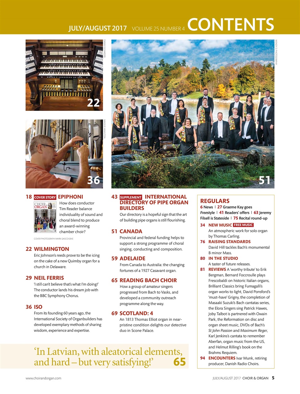 Choir & Organ Magazine - July - Aug 2017 Back Issue