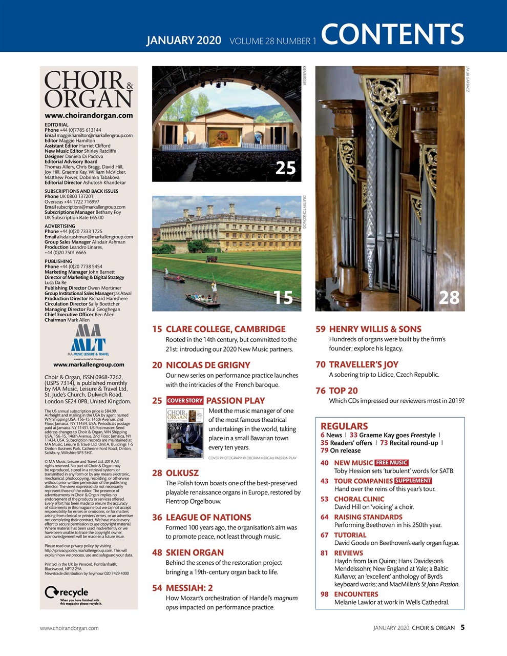 Choir & Organ Magazine - January 2020 Back Issue