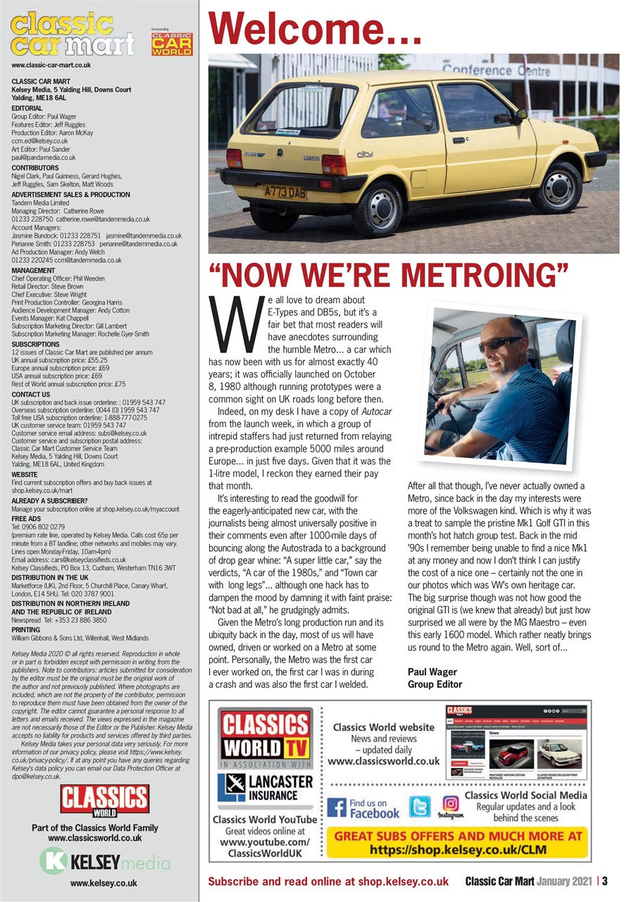 Classic Car Mart Magazine - January 2021 Back Issue