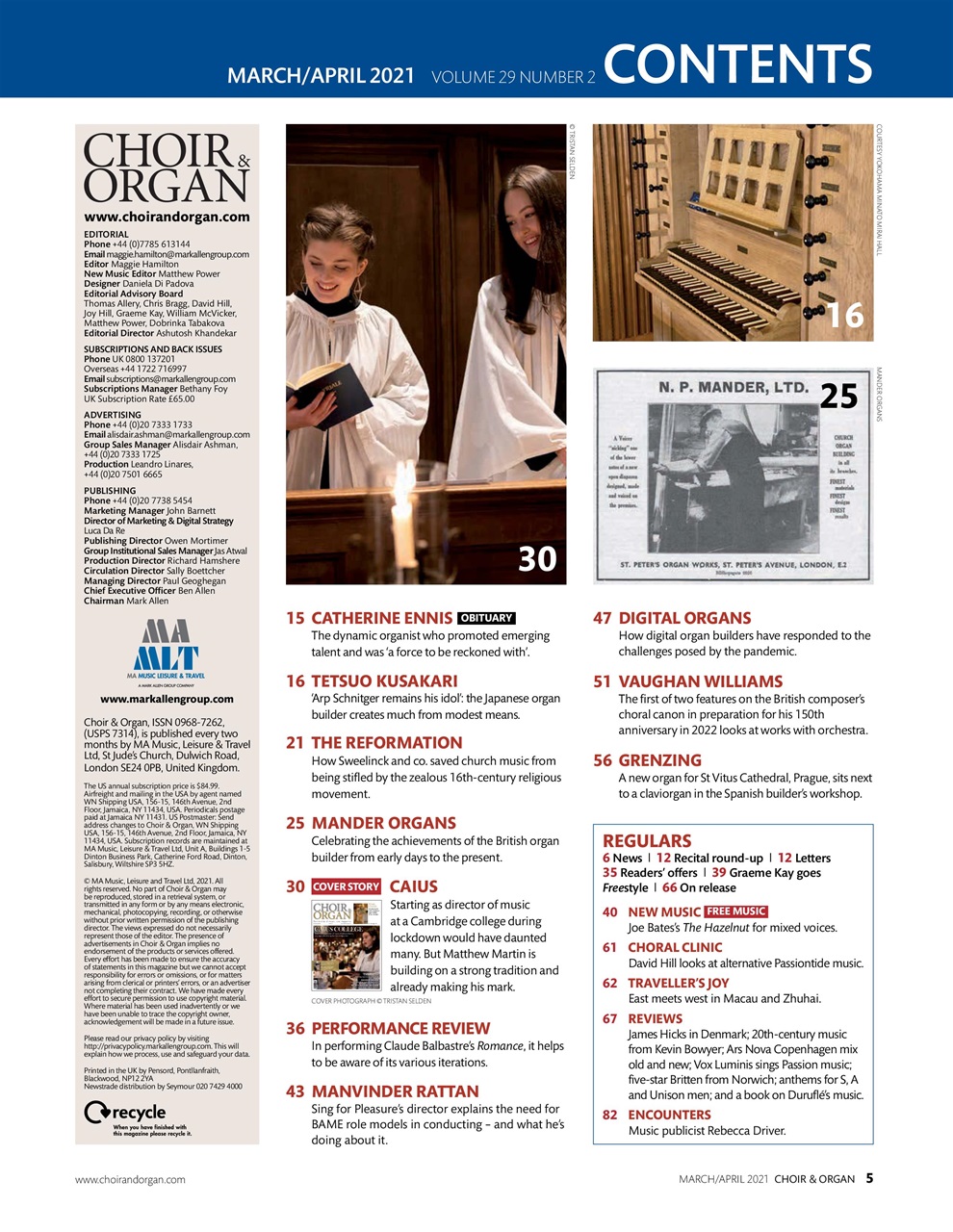 Choir & Organ Magazine - March/April 2021 Back Issue