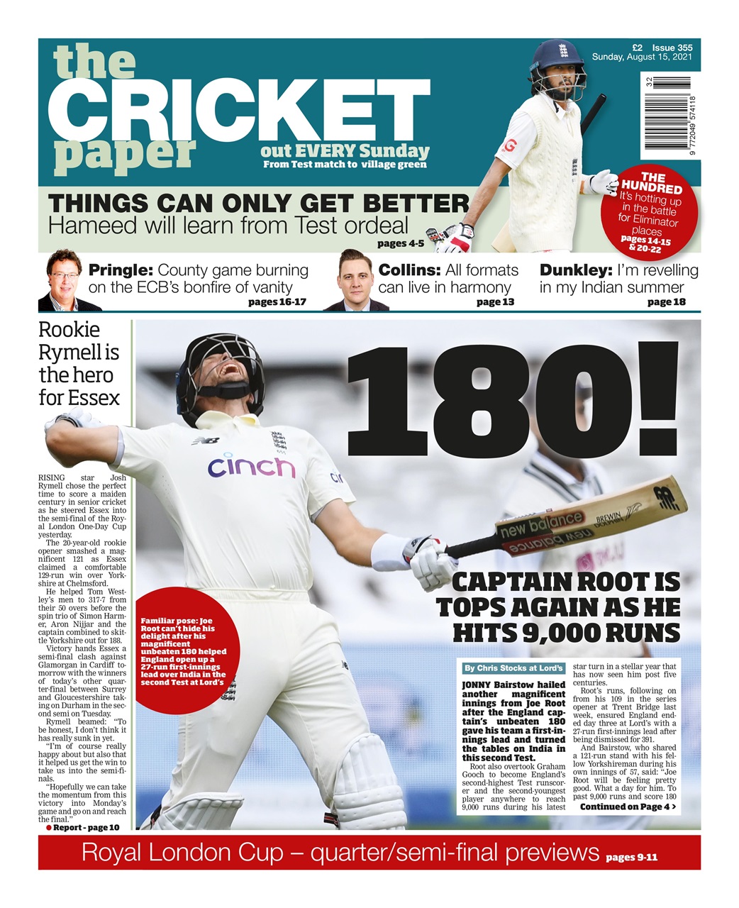 The Cricket Paper Magazine - 15th August 2021 Back Issue