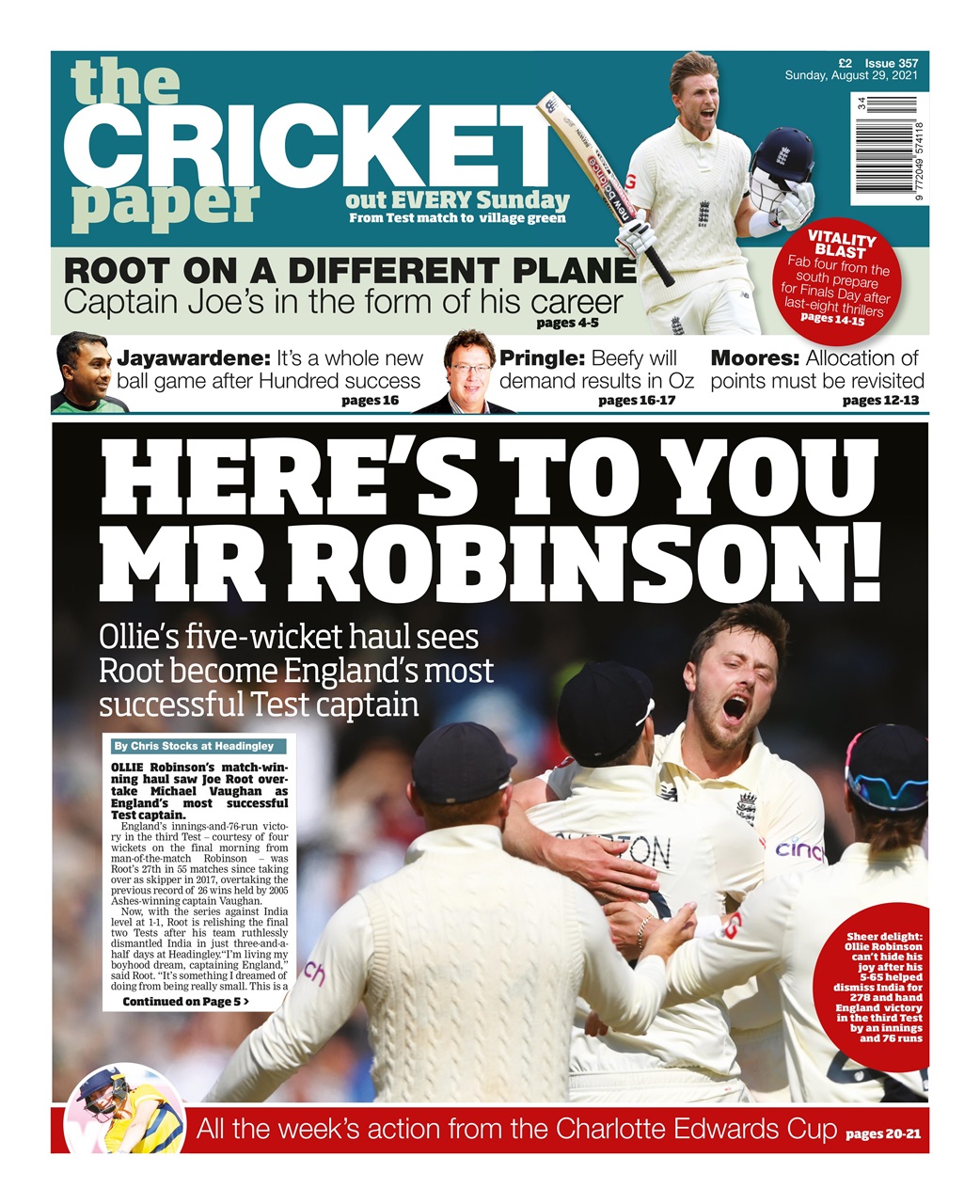 The Cricket Paper Magazine - 29th August 2021 Back Issue