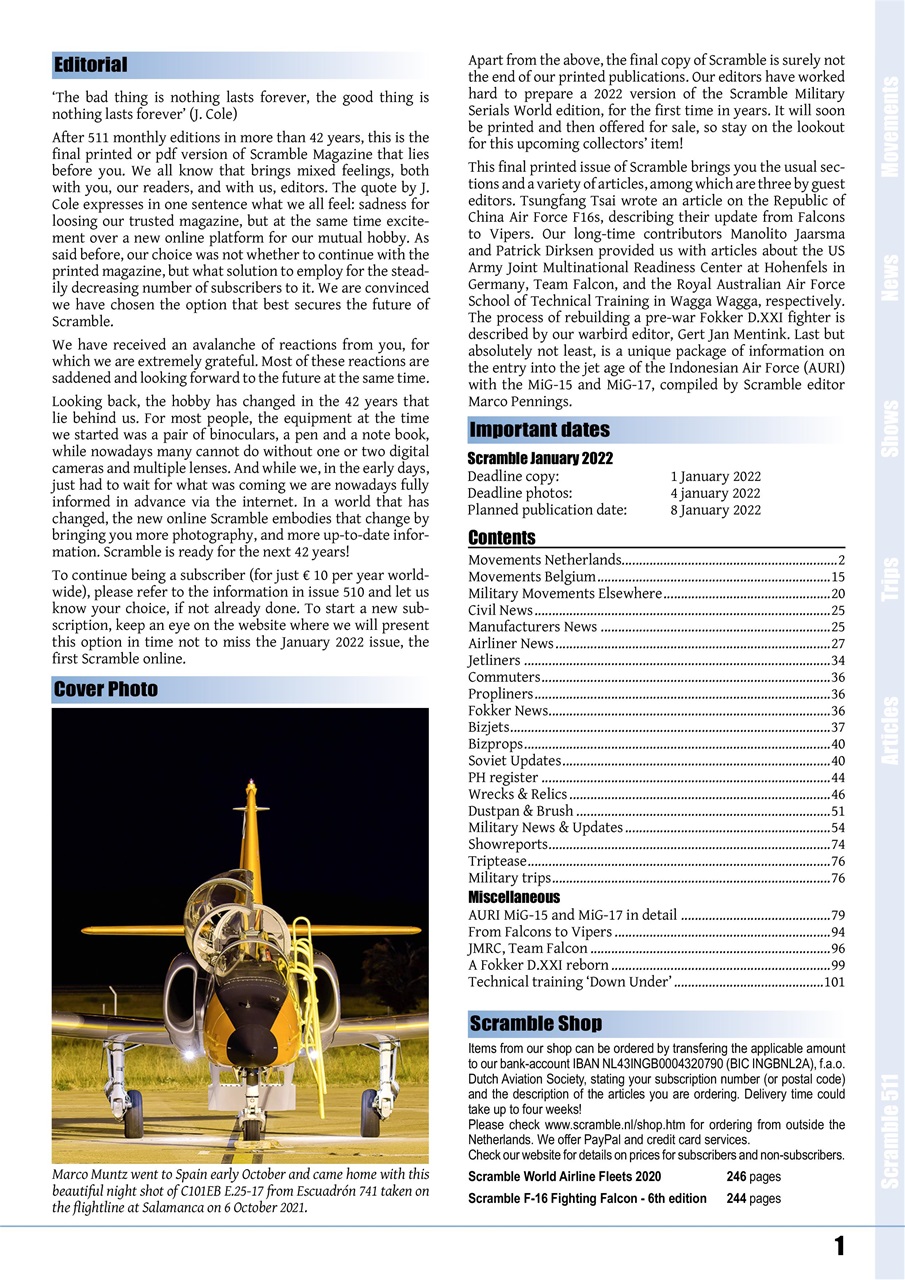 Scramble Magazine Subscriptions and 511 - December 2021 Issue