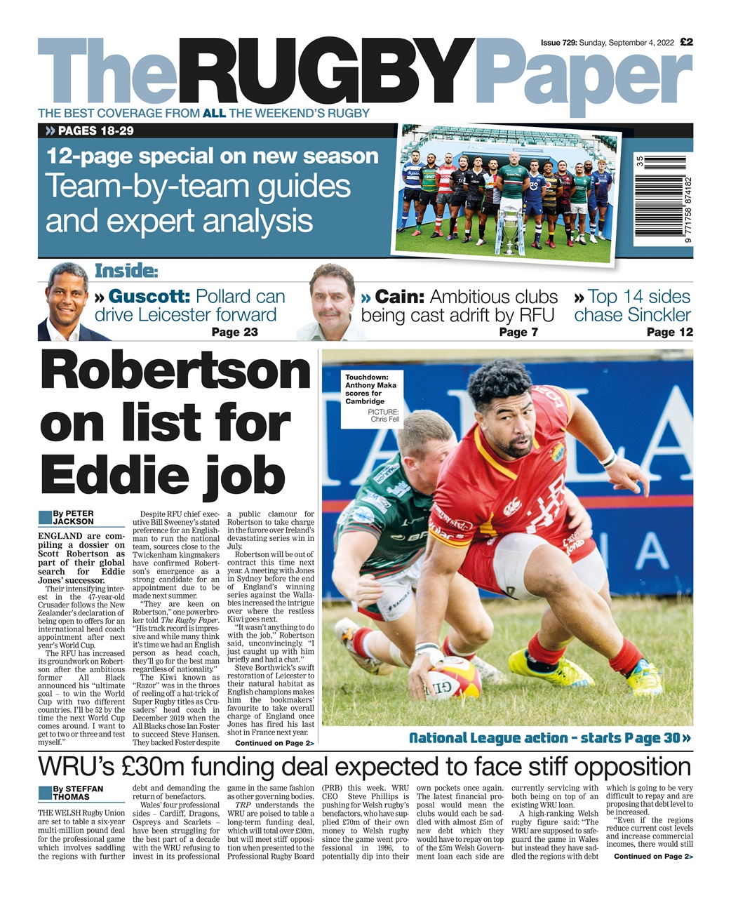 The Rugby Paper Magazine - 4 Sep 2022 Back Issue