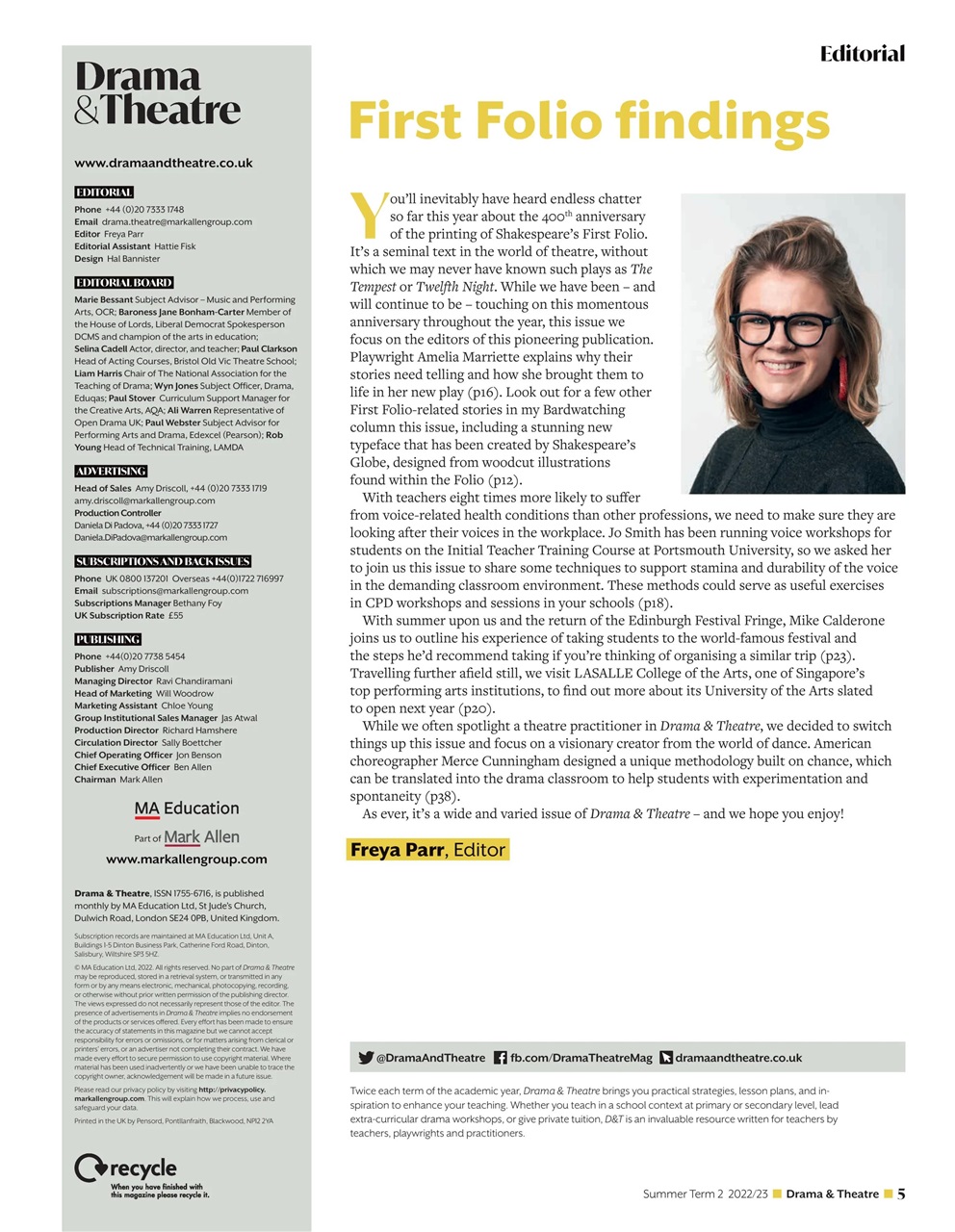 Drama and Theatre Magazine - Summer 2 - 23 Back Issue