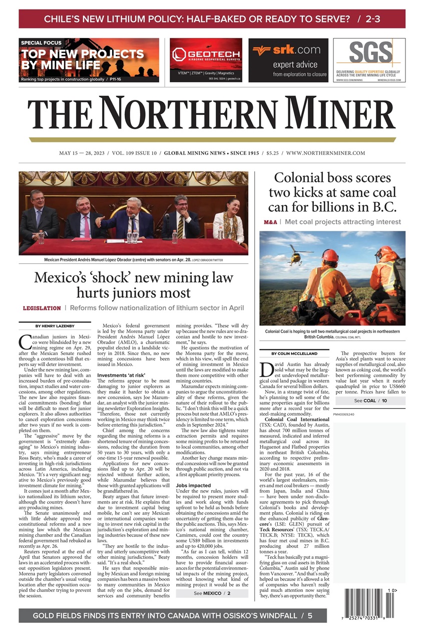 The Northern Miner Magazine - Vol. 109 No. 10 Back Issue