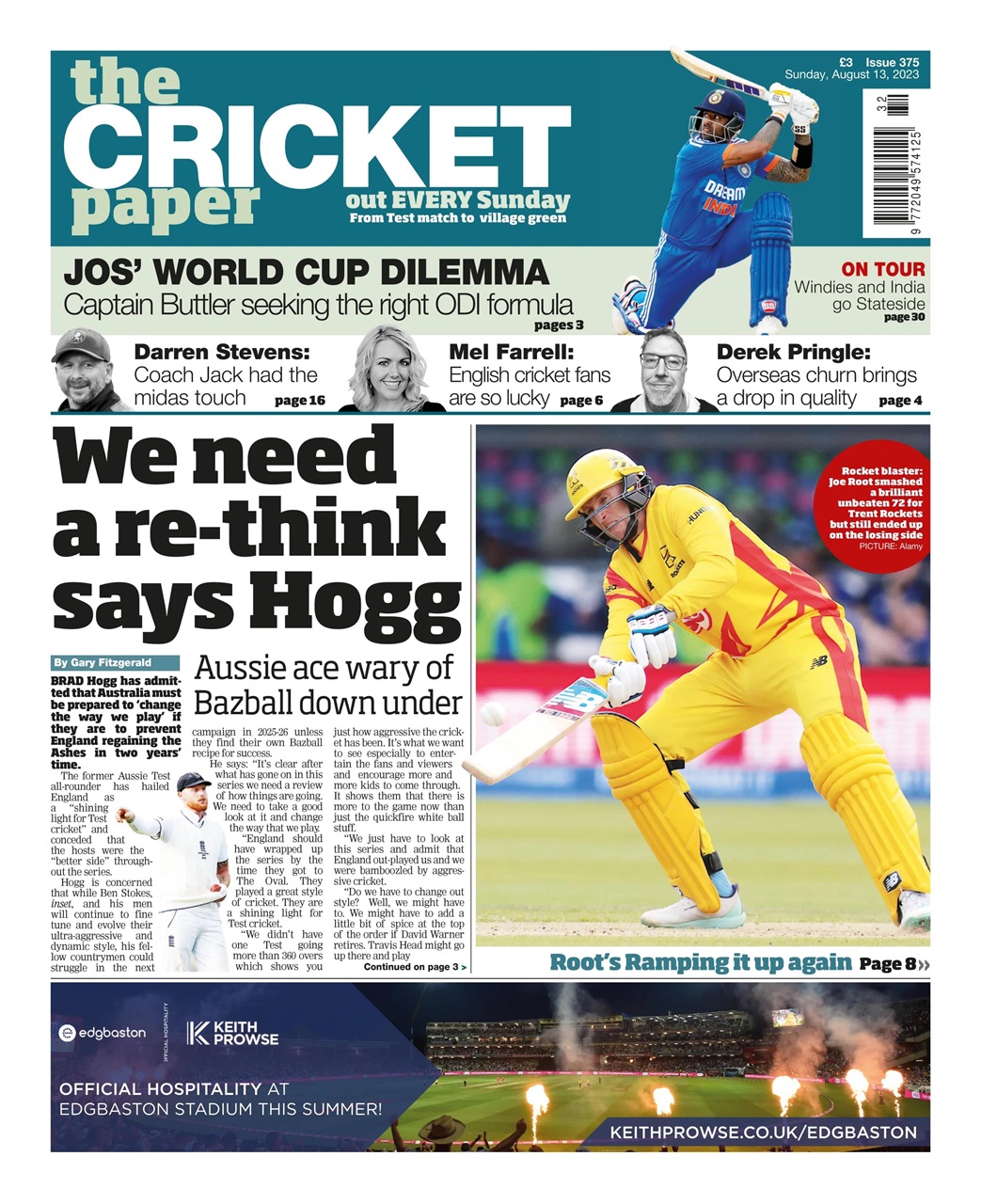 The Cricket Paper Magazine - 13th August 2023 Back Issue