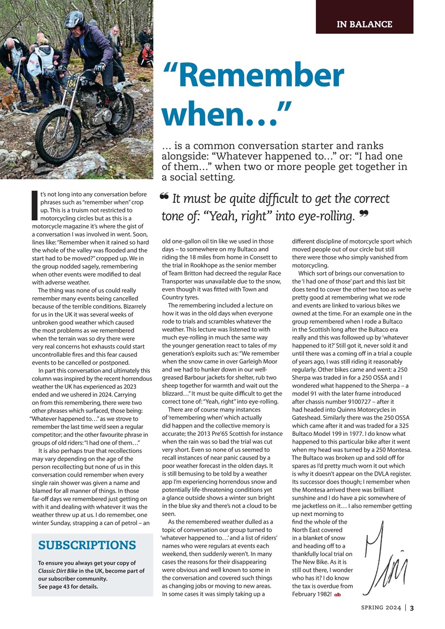 Classic Dirt Bike Magazine - Spring 2024 Back Issue