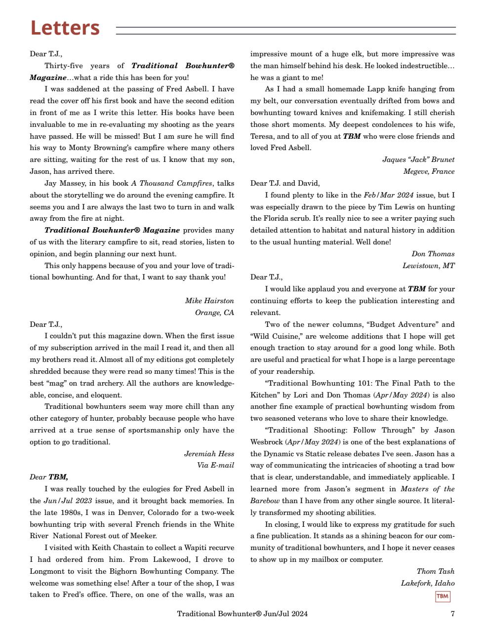 Traditional Bowhunter Magazine - JunJul 2024 Back Issue