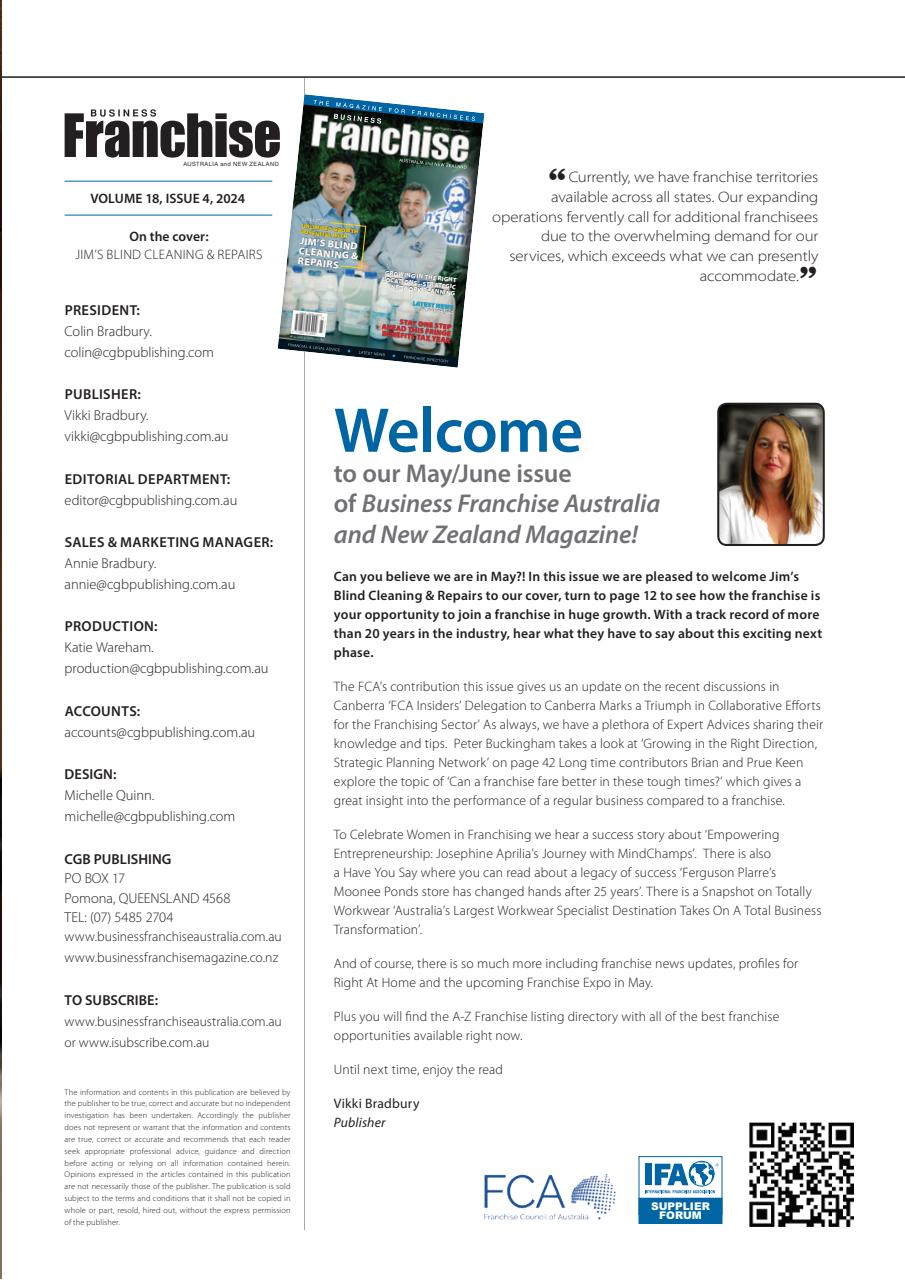 Business Franchise Australia&NZ Magazine - May/June 2024 Back Issue