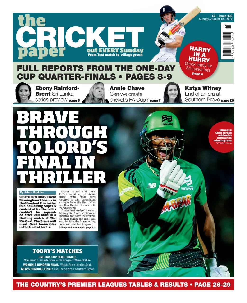 The Cricket Paper Magazine - 18th August 2024 Back Issue