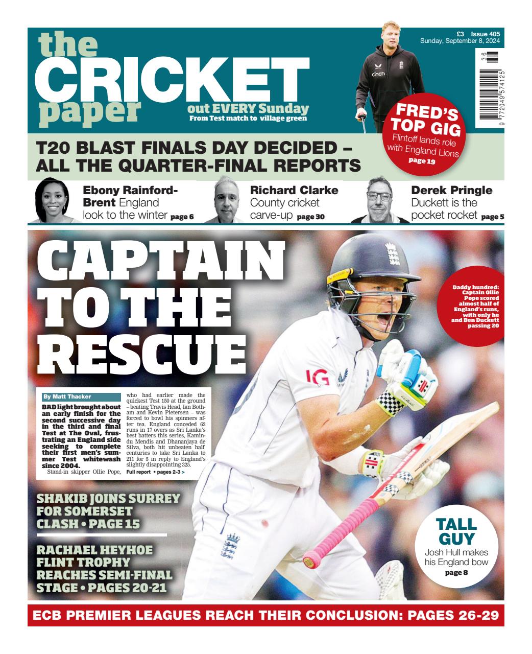 The Cricket Paper Magazine - 8th September 2024 Back Issue
