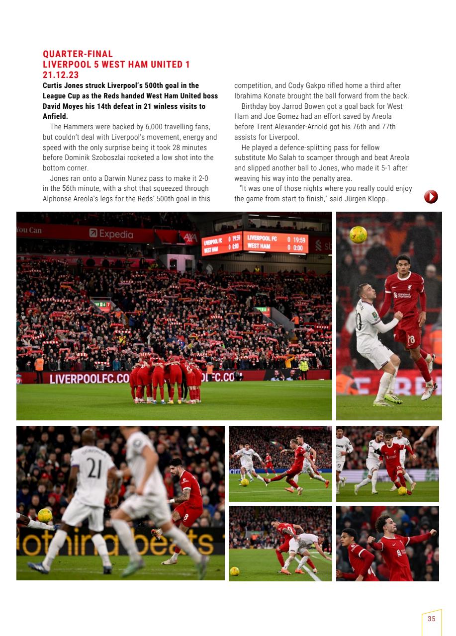 Liverpool FC Programmes - vs West Ham United CC 24/25 Edición anterior
