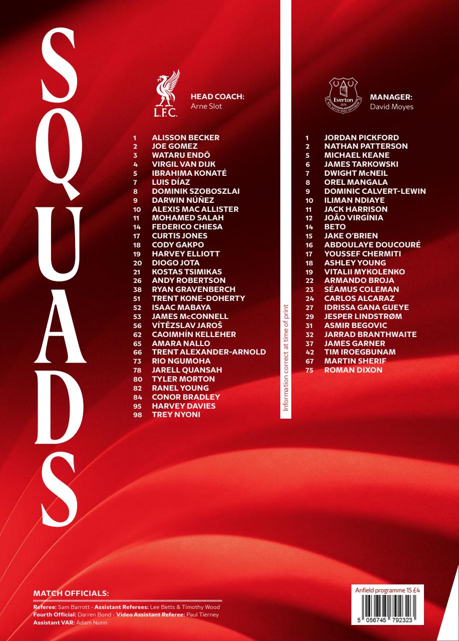 Liverpool FC Programmes - vs Everton 24/25 Back Issue