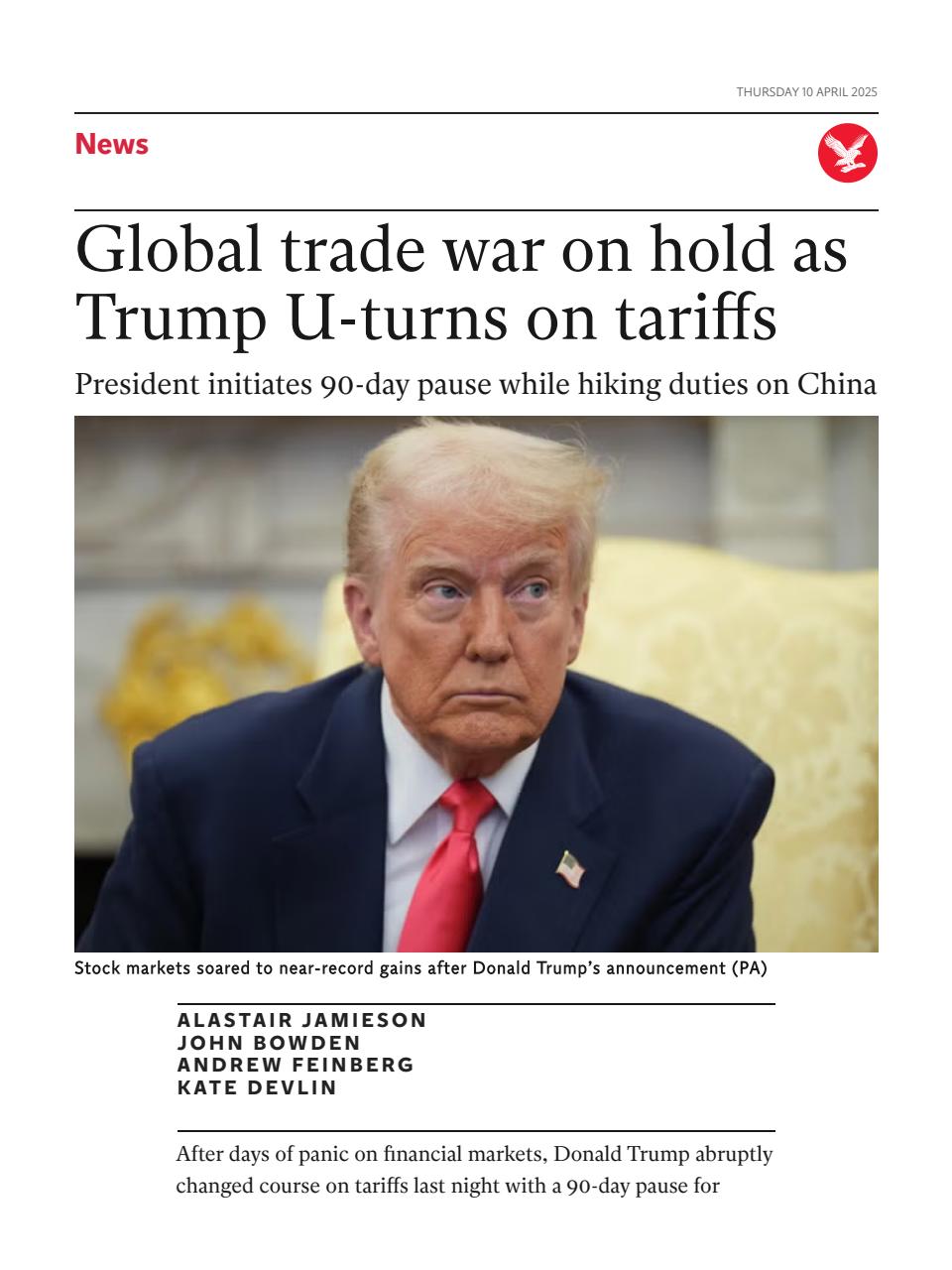 The Independent Daily Edition Newspaper - Thursday, 10 April 2025 ...