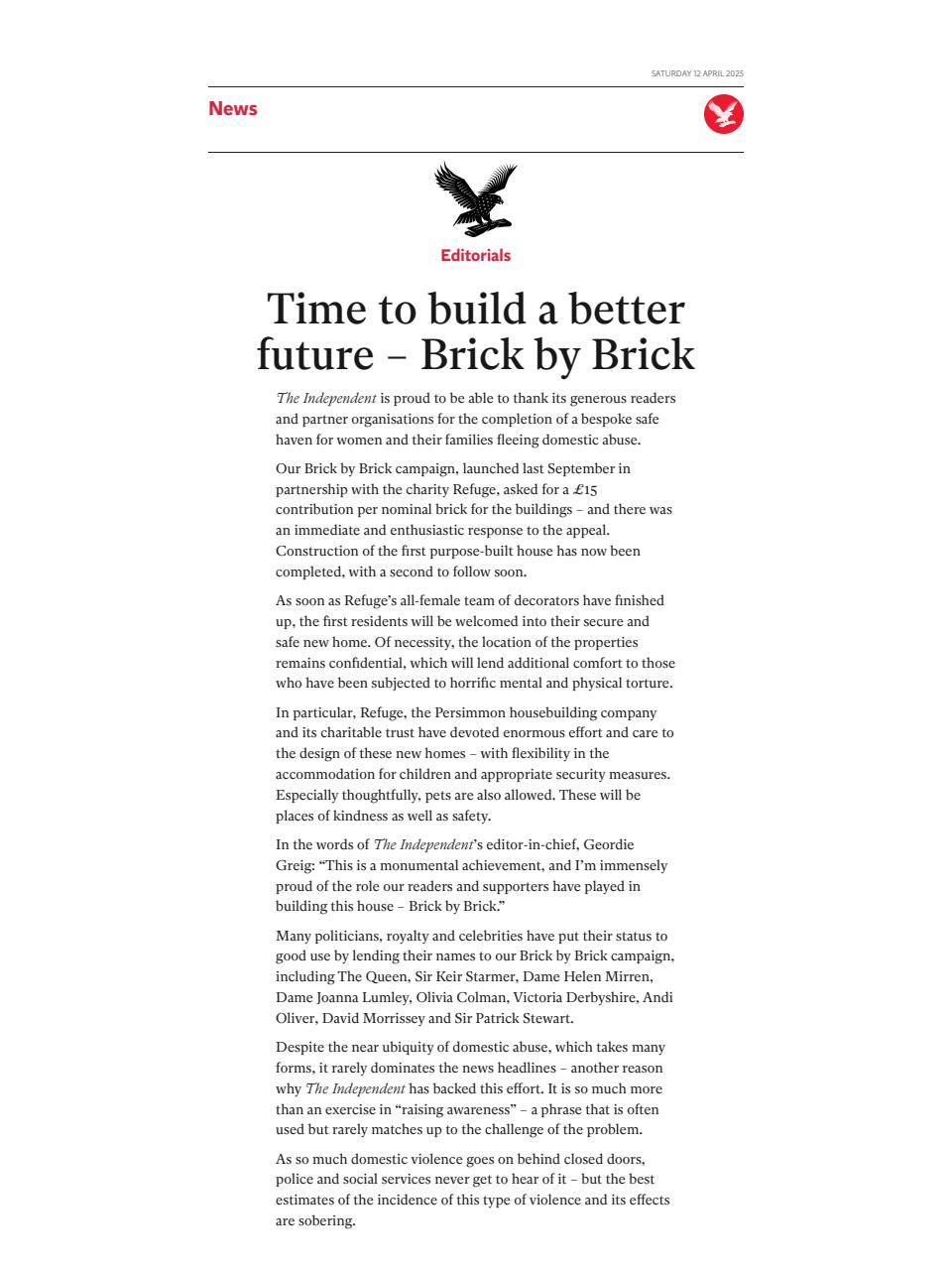 The Independent Daily Edition Newspaper - Saturday, 12 April 2025 Back ...
