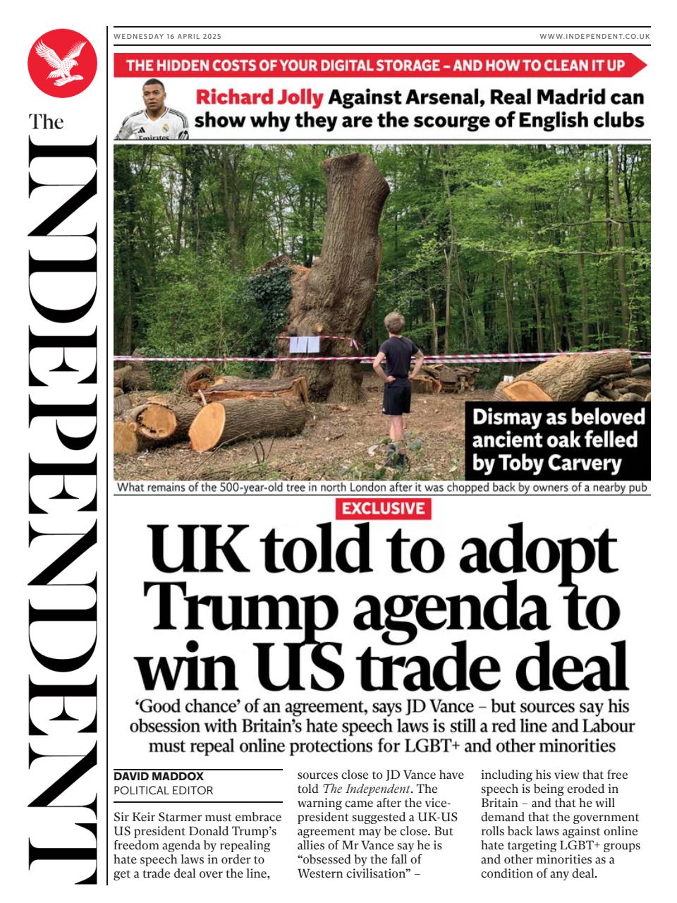 The Independent Daily Edition Newspaper Subscriptions and Wednesday, 16 ...