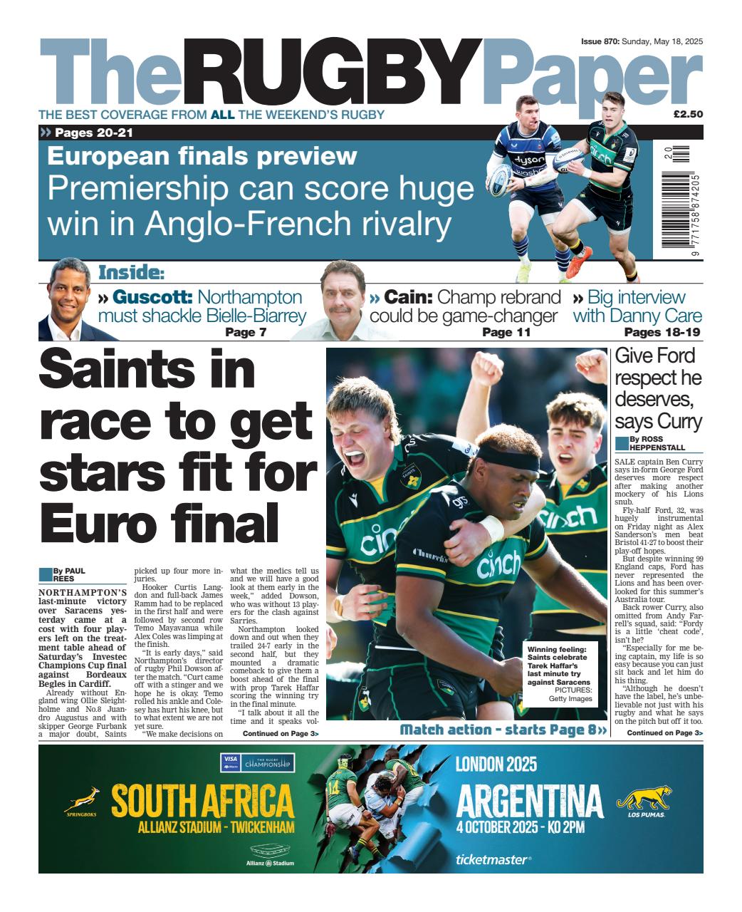 The Rugby Paper Magazine - 18th May 2025 Back Issue