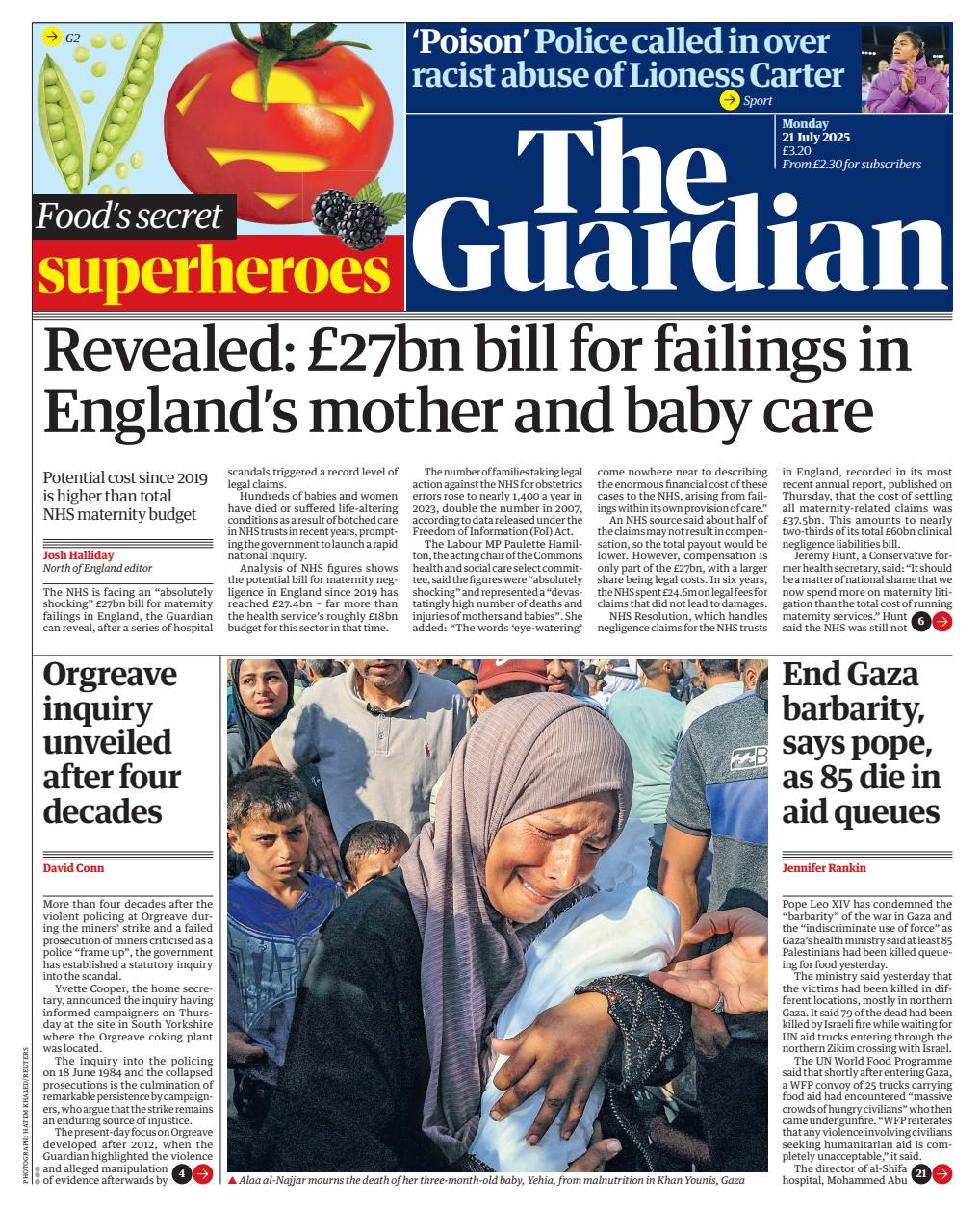 The Guardian Newspaper - Monday, 21 July 2025 Edición anterior