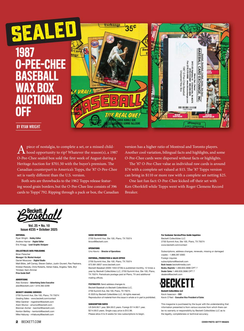 Beckett Baseball Magazine Subscriptions and 2025-84 (Baseball-Oct) Issue