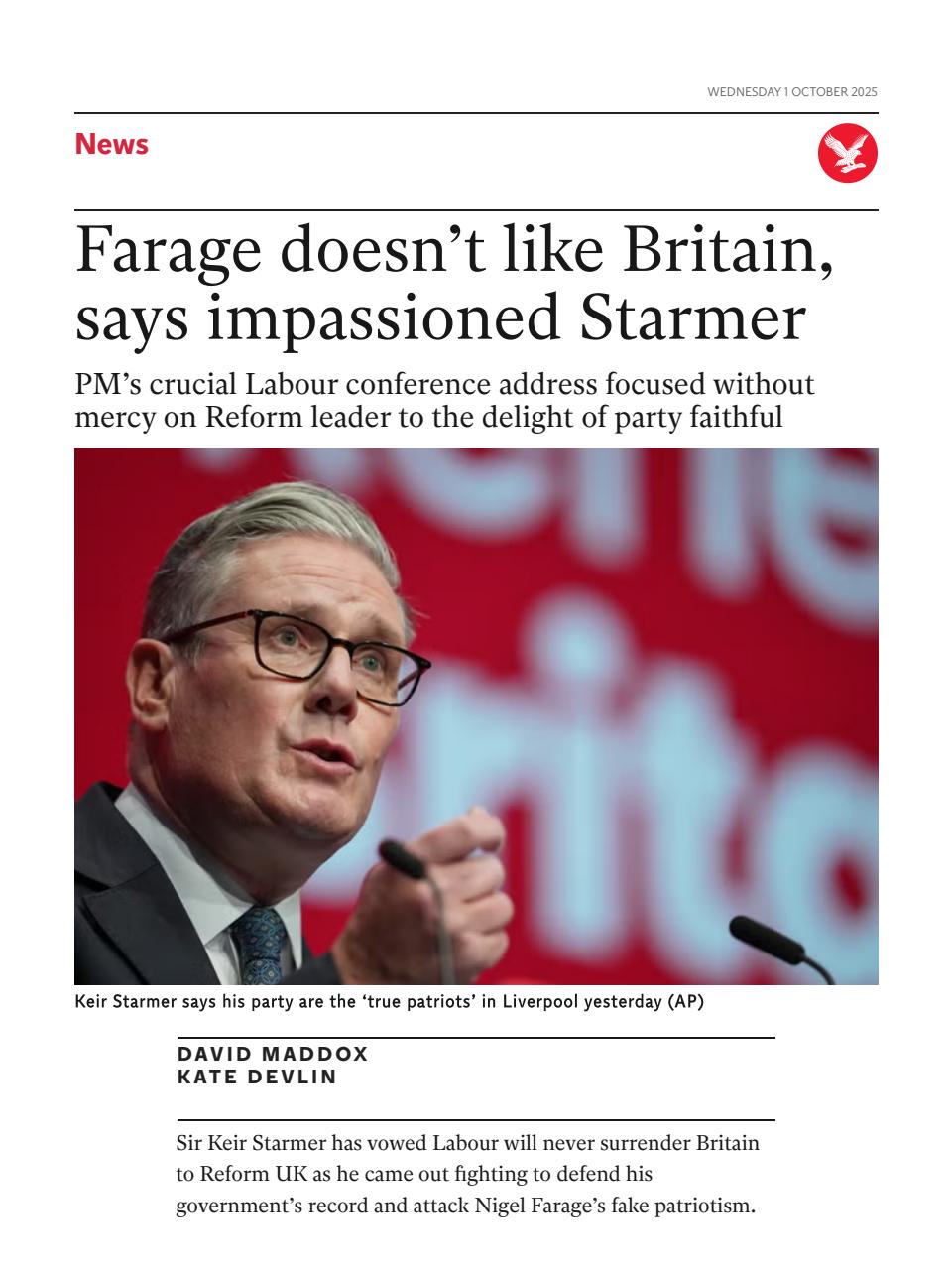 The Independent Daily Edition Newspaper - Wednesday, 01 October 2025 ...