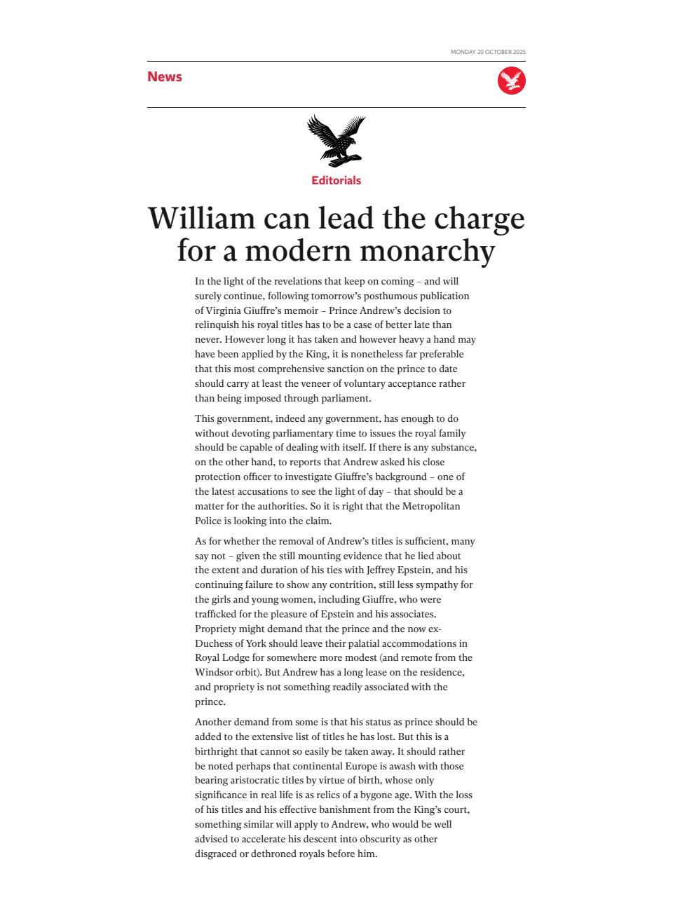 The Independent Daily Edition Newspaper - Monday, 20 October 2025 ...