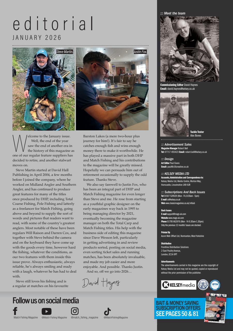 Match Fishing Magazine Subscriptions and January 2026 Issue