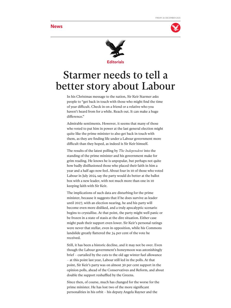 The Independent Daily Edition Newspaper - Friday, 26 December 2025 ...