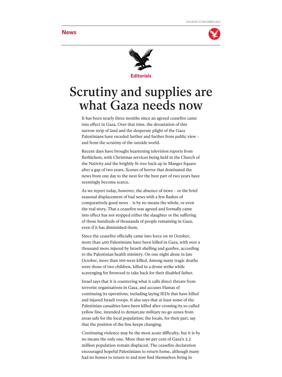 The Independent Daily Edition Newspaper - Saturday, 27 December 2025 ...