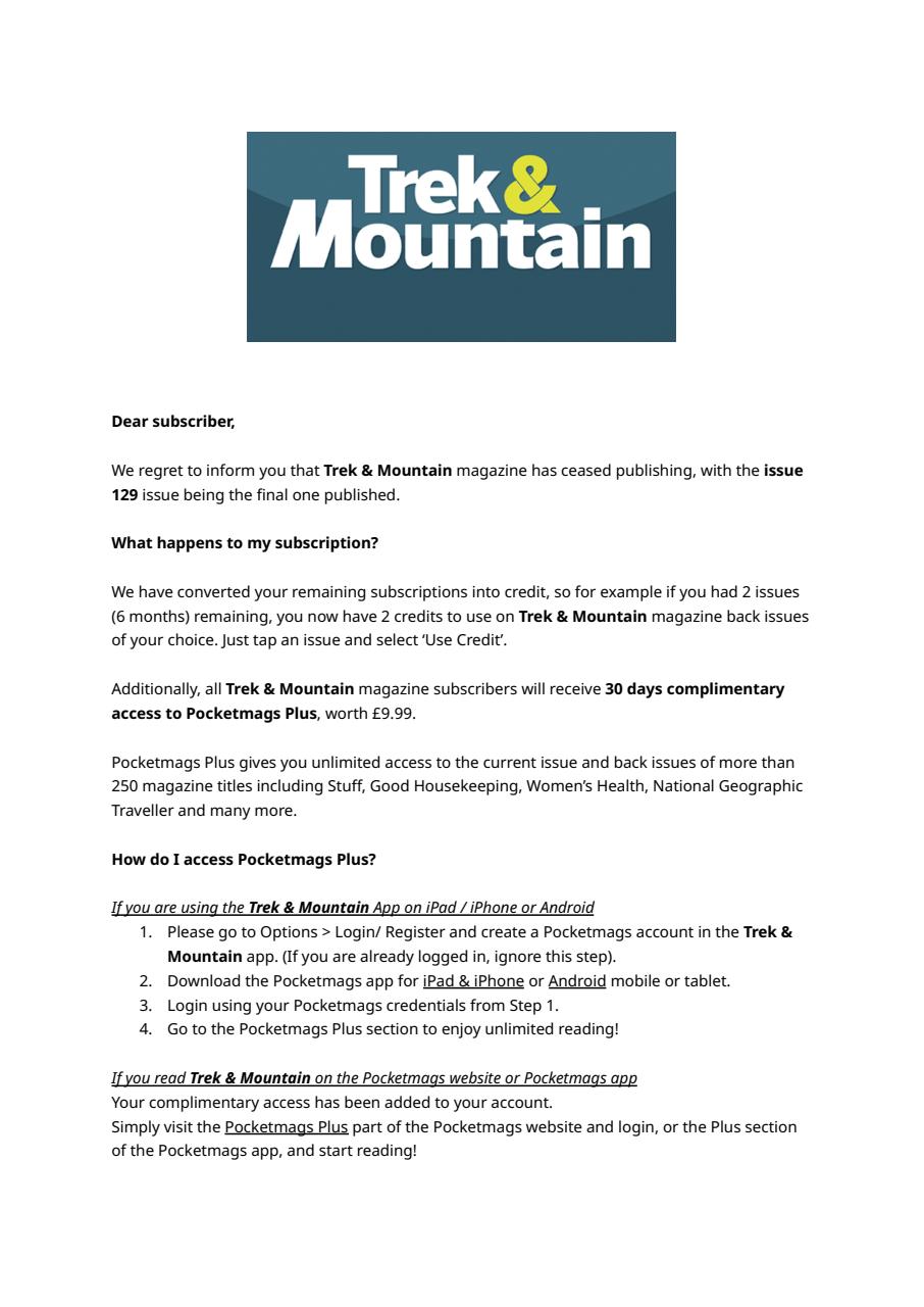 Trek & Mountain Magazine - Important Information Back Issue