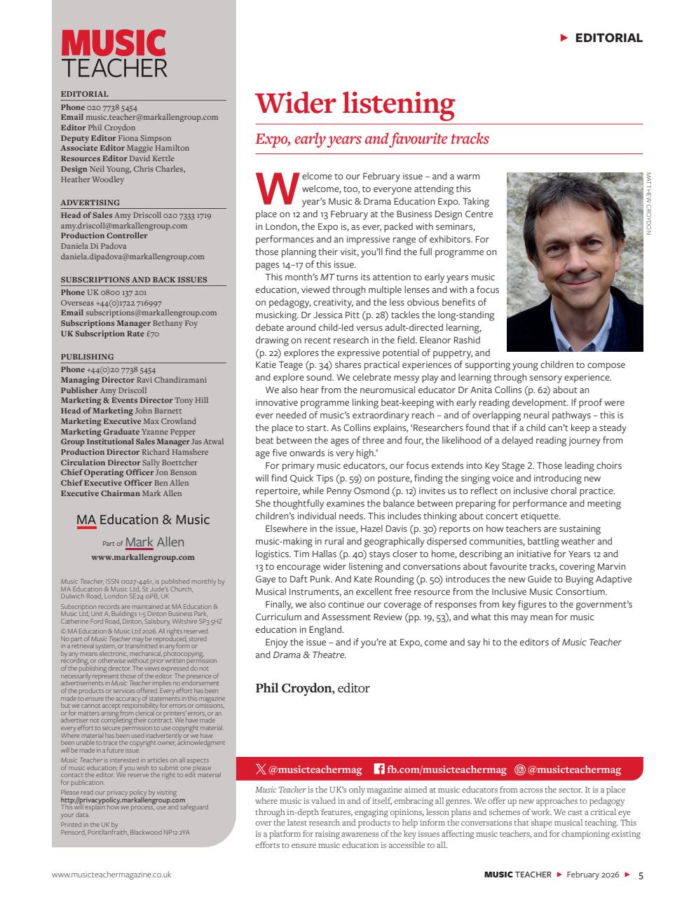 Music Teacher Magazine Suscripciones y Feb 2026 edición