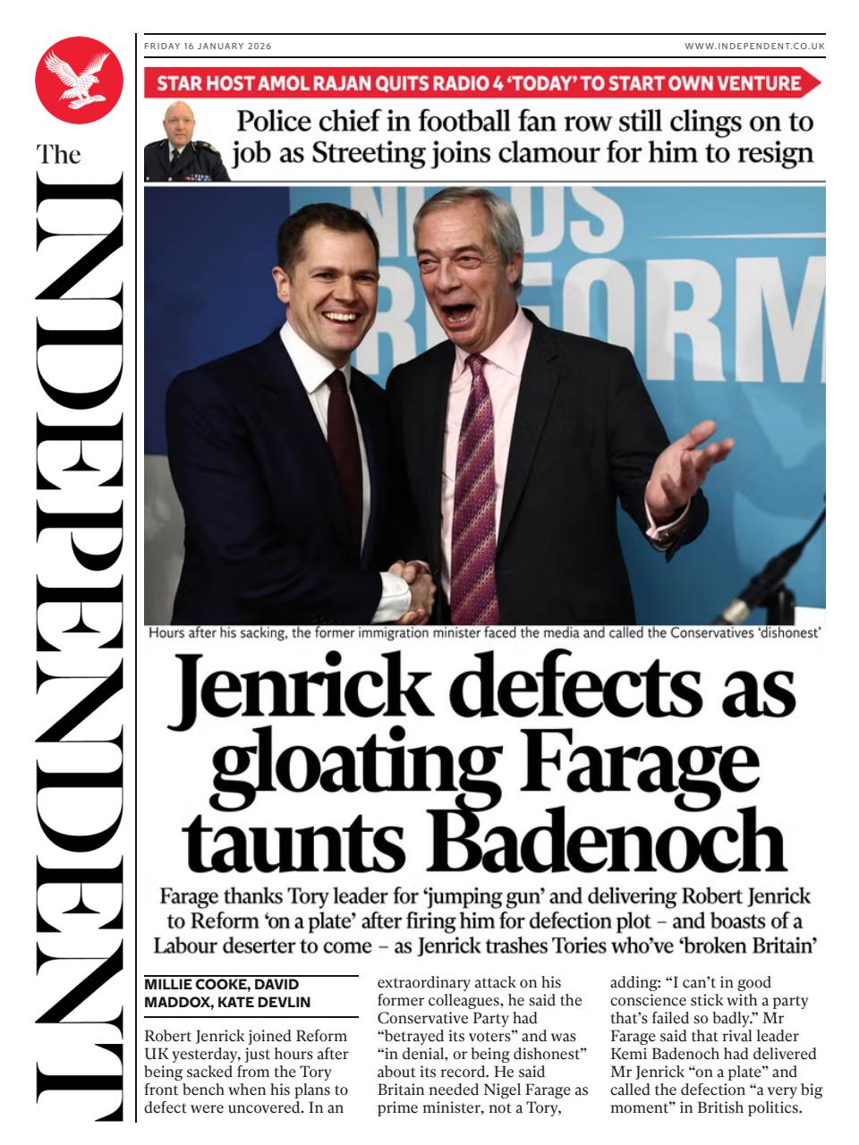 The Independent Daily Edition Newspaper - Friday, 16 January 2026 ...