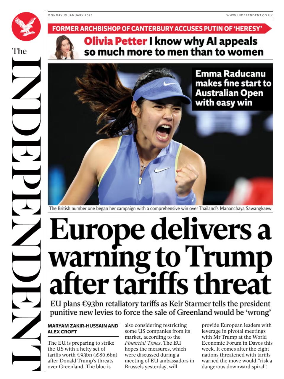 The Independent Daily Edition Newspaper - Monday, 19 January 2026 ...