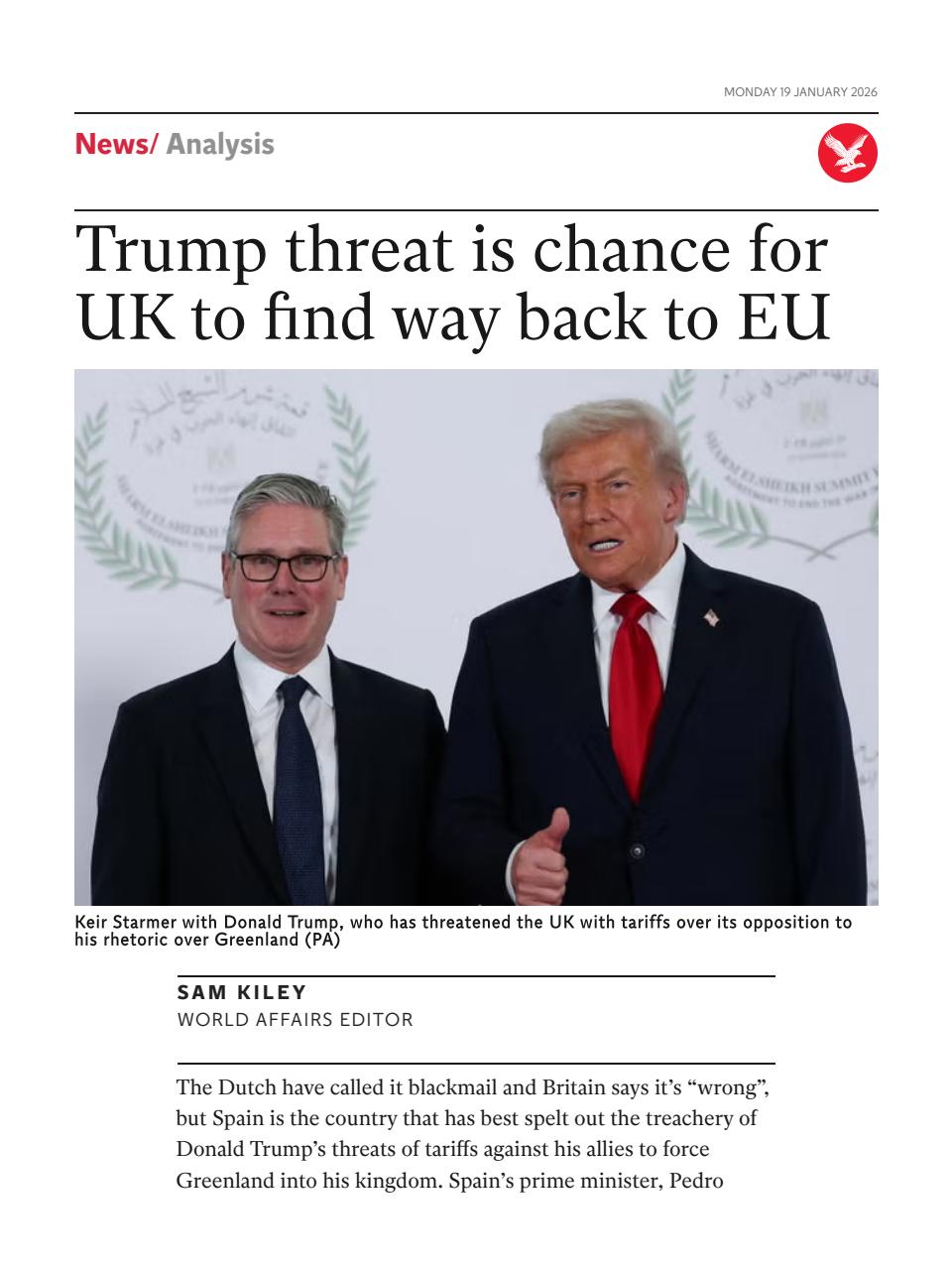 The Independent Daily Edition Newspaper - Monday, 19 January 2026 ...