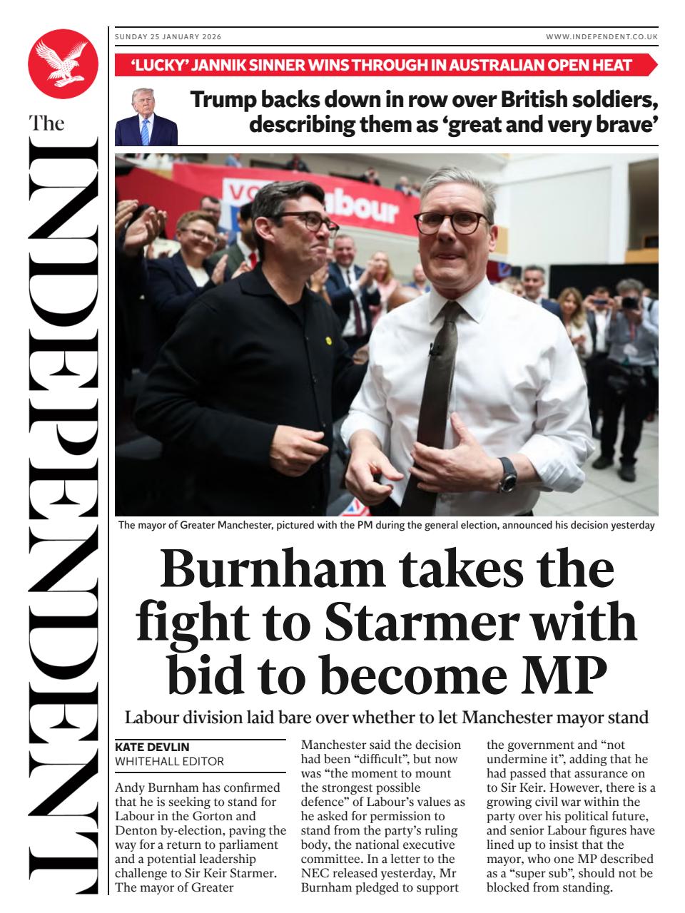 The Independent Daily Edition Newspaper - Sunday, 25 January 2026 ...