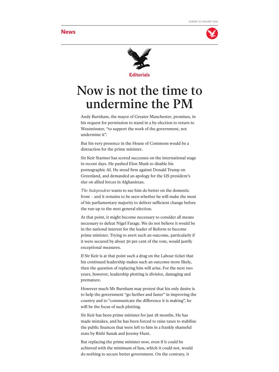 The Independent Daily Edition Newspaper - Sunday, 25 January 2026 ...