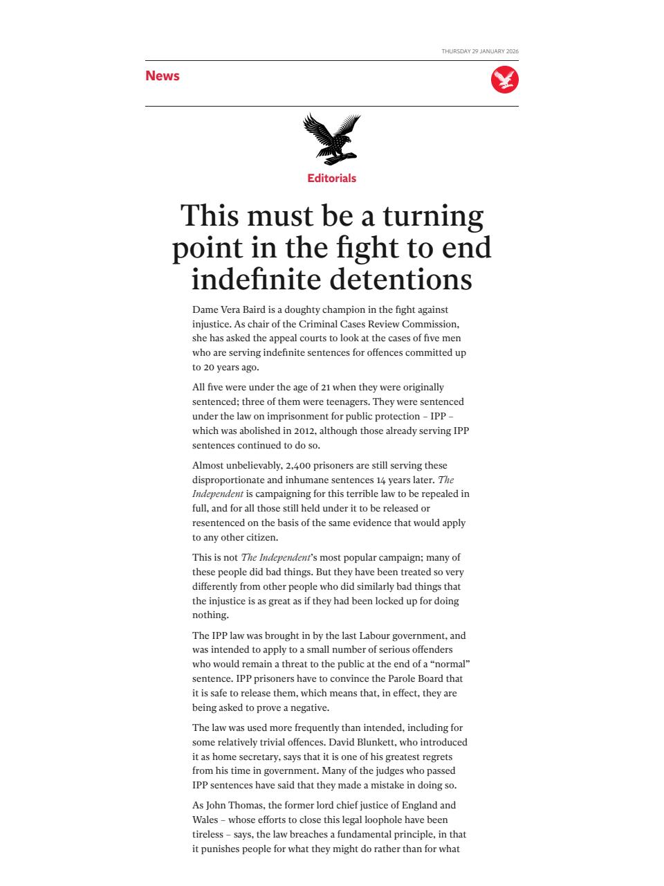 The Independent Daily Edition Newspaper - Thursday, 29 January 2026 ...