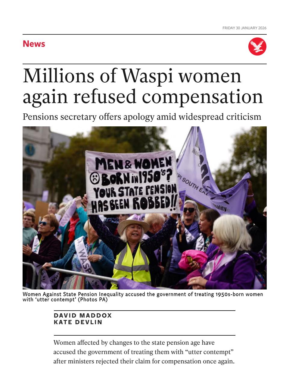 The Independent Daily Edition Newspaper - Friday, 30 January 2026 ...