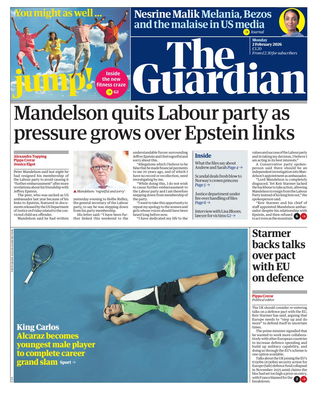 The Guardian Newspaper - Monday, 02 February 2026 Edizione posteriore