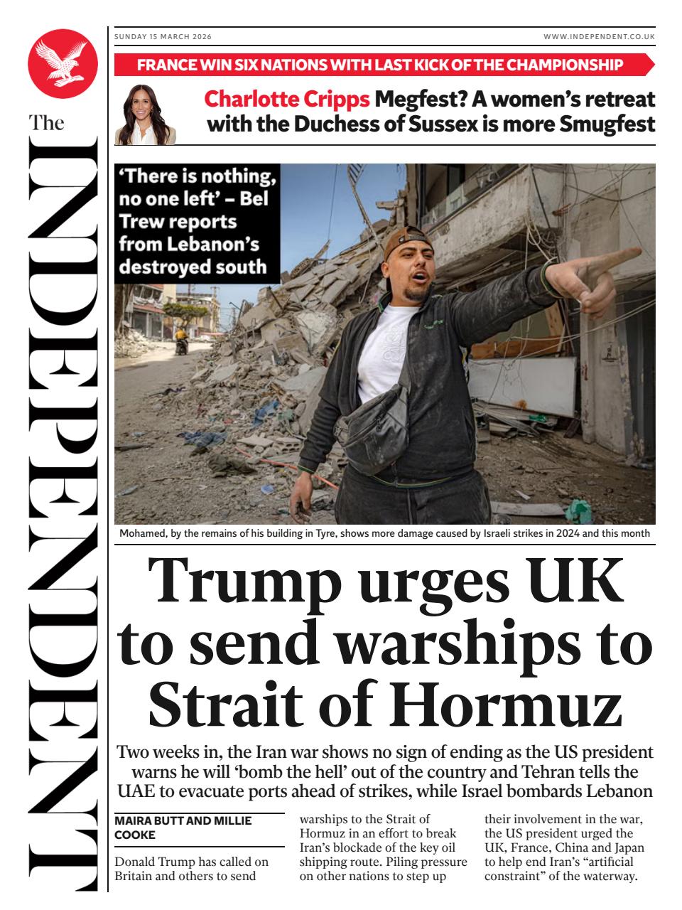 The Independent Daily Edition Newspaper - Sunday, 15 March 2026 Back Issue